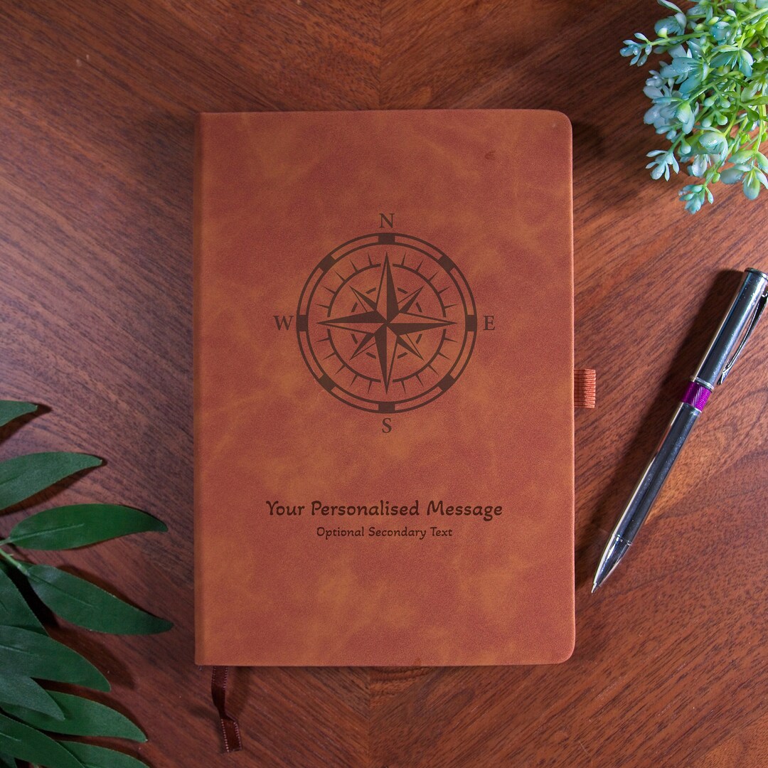 Personalised A5 Notebook, Hardcover, Compass, Personalised Journal ...