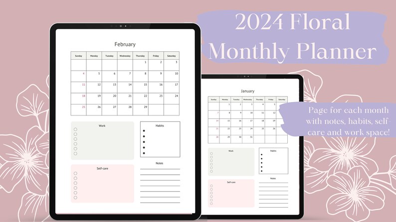 2024 Floral Monthly Planner Abstract Floral Colorful Dated - Etsy