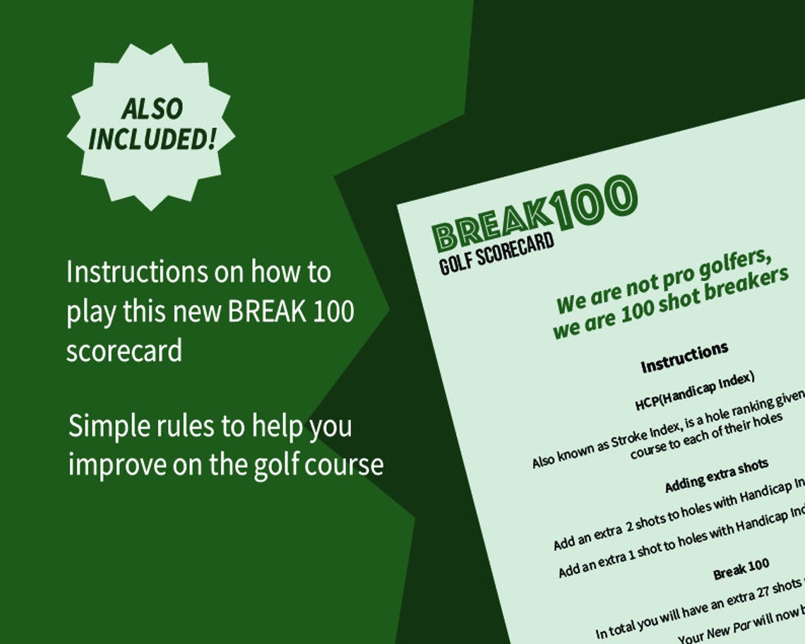 Digital Golf Scorecard Break 100, High Handicap, Golf Gift, Digital ...
