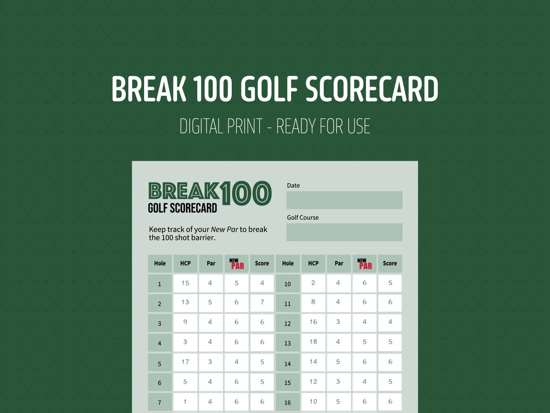 Digital Golf Scorecard Break 100, High Handicap, Golf Gift, Digital ...