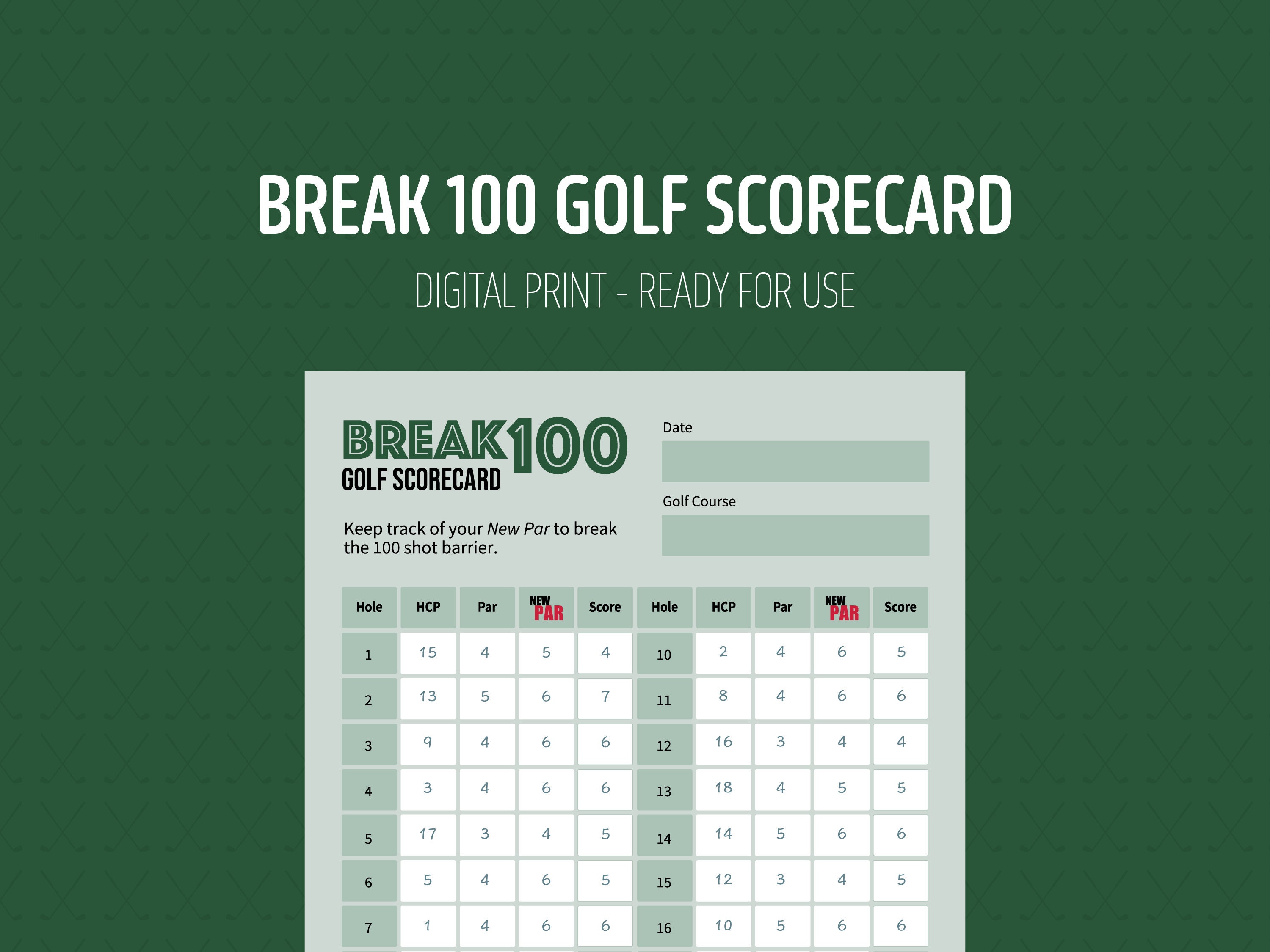 Digital Golf Scorecard Break 100, High Handicap, Golf Gift, Digital ...