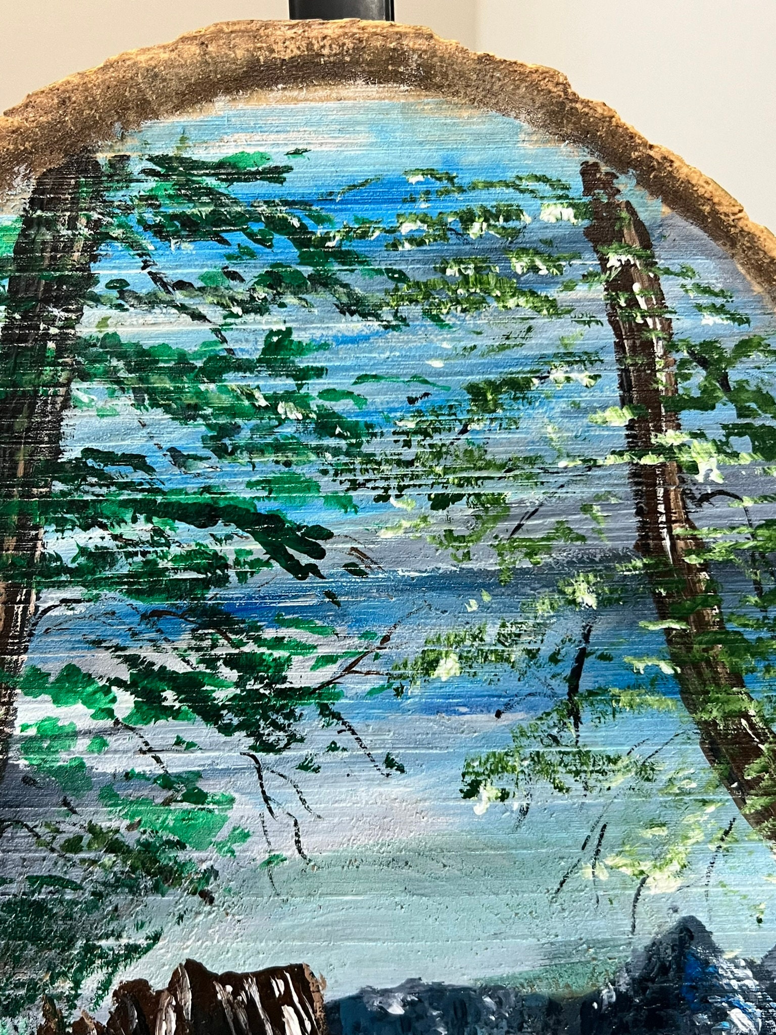 Original, One of a Kind, Hand Painted Wooden Slab, Forest Scene With ...