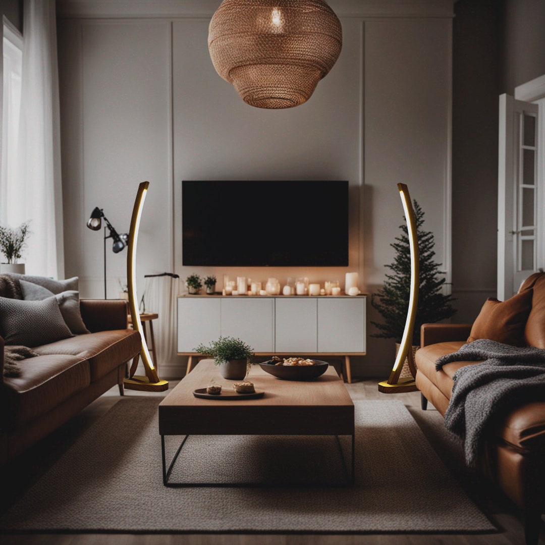 Hand Made ,moon Shape, Curved, Standing Floor Lamp, Cozy Lighting ...