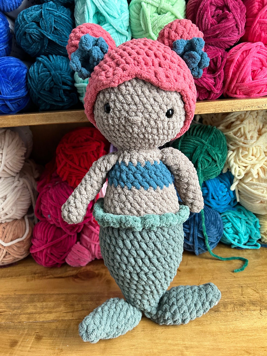 Mermaid Crochet Doll, Stuffed Plushie, Handmade Plush Fantasy Sirena ...