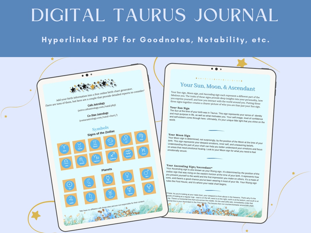 Taurus, Digital Astrology Journal, Digital Journal for Ipad, Goodnotes ...