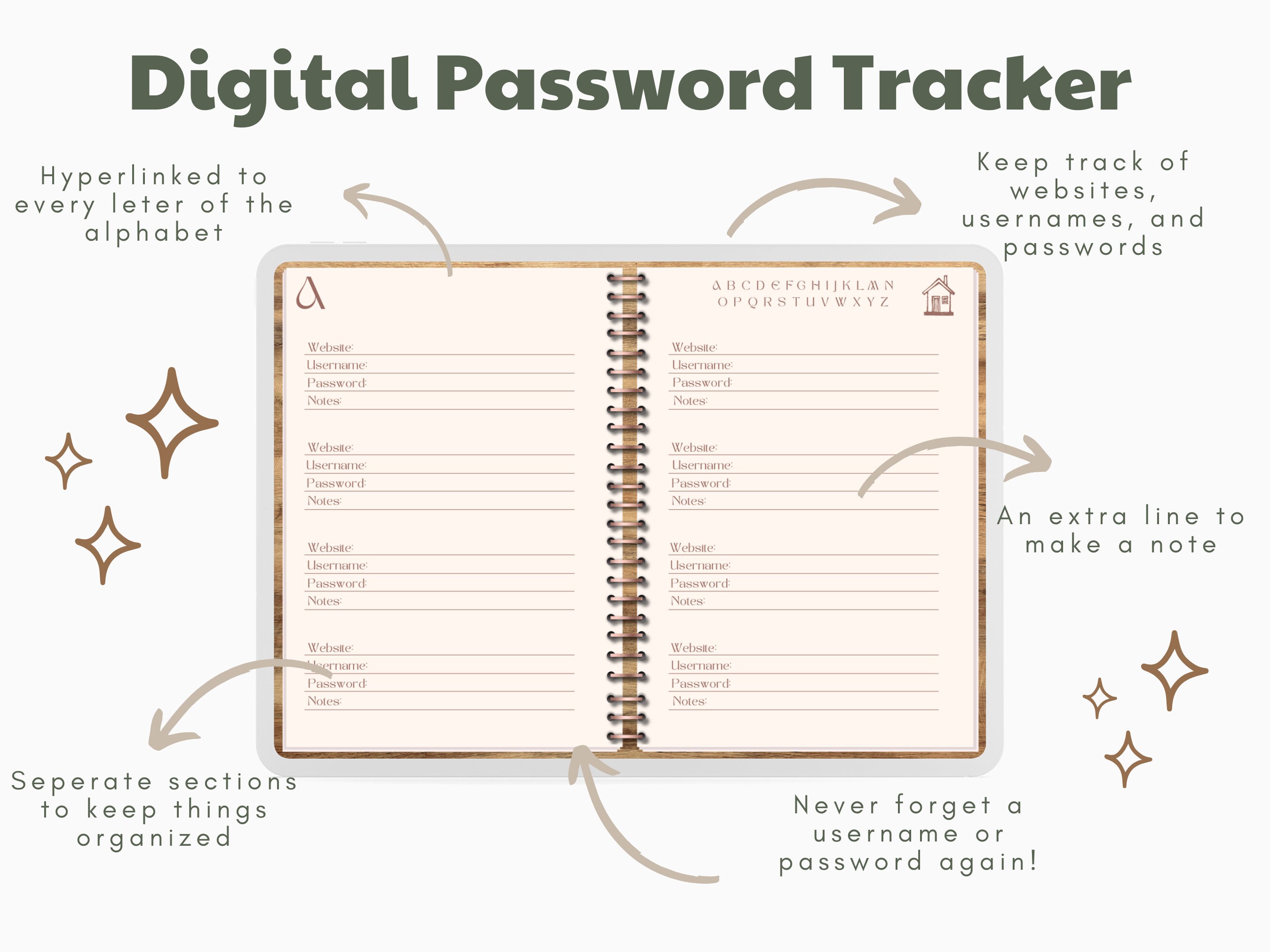 Digital Address Book, Password Tracker, Birthday Tracker - Etsy