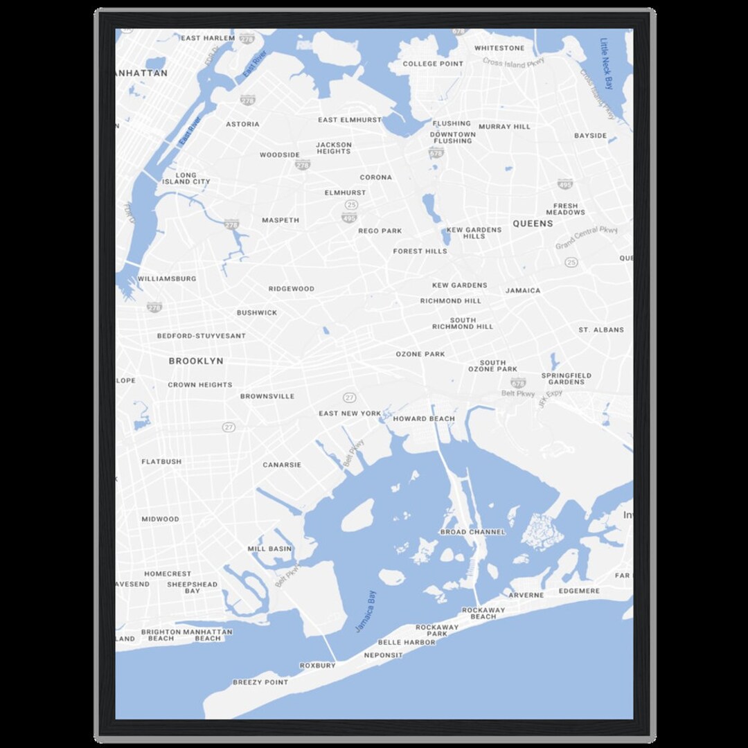 Queens New York Clean Map - Premium Matte Paper Wooden Framed Poster - Etsy