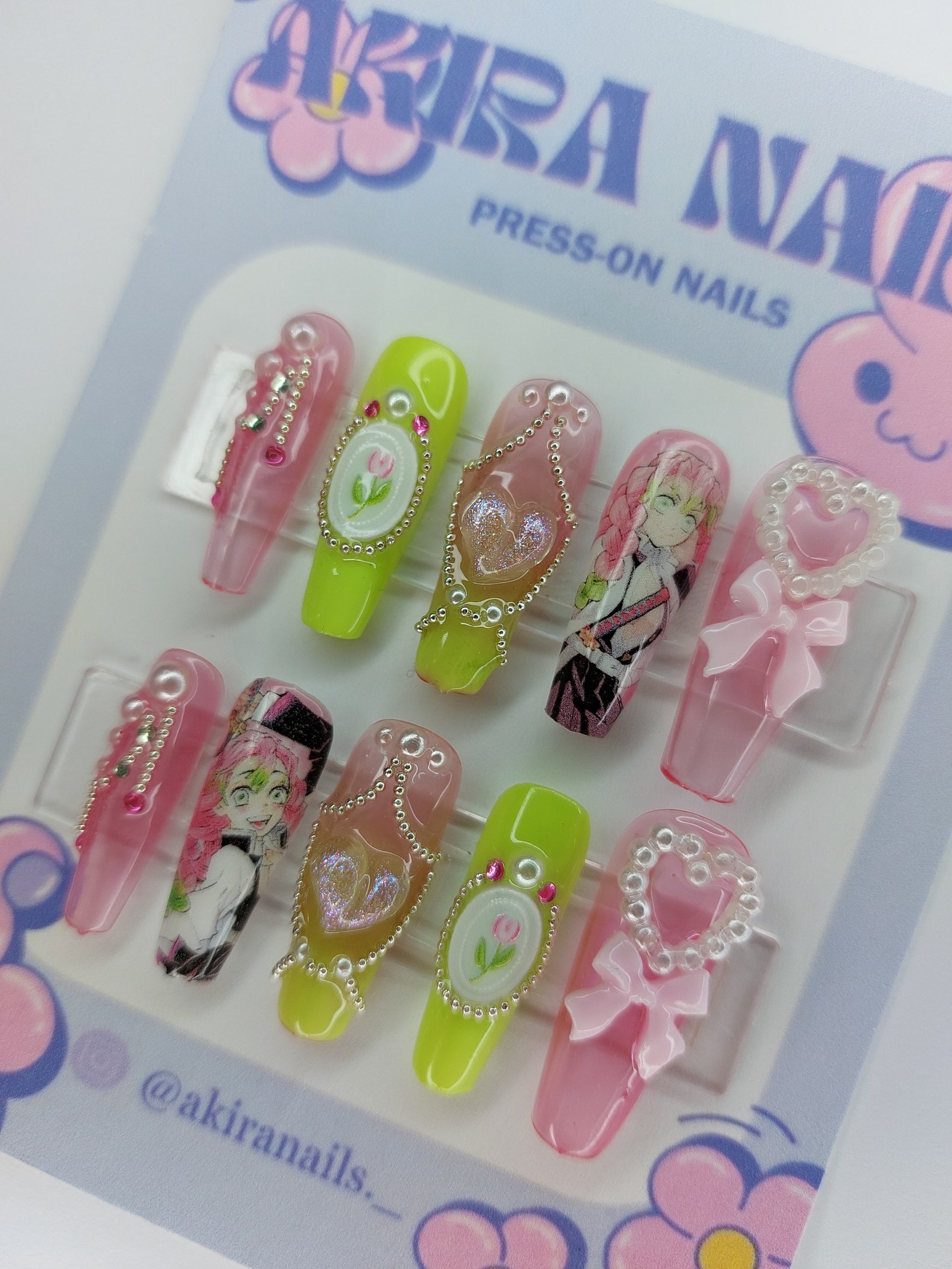 Mitsuri Nails | Kimetsu No Yaiba Nails | Press on Nails | Demon Slayer ...