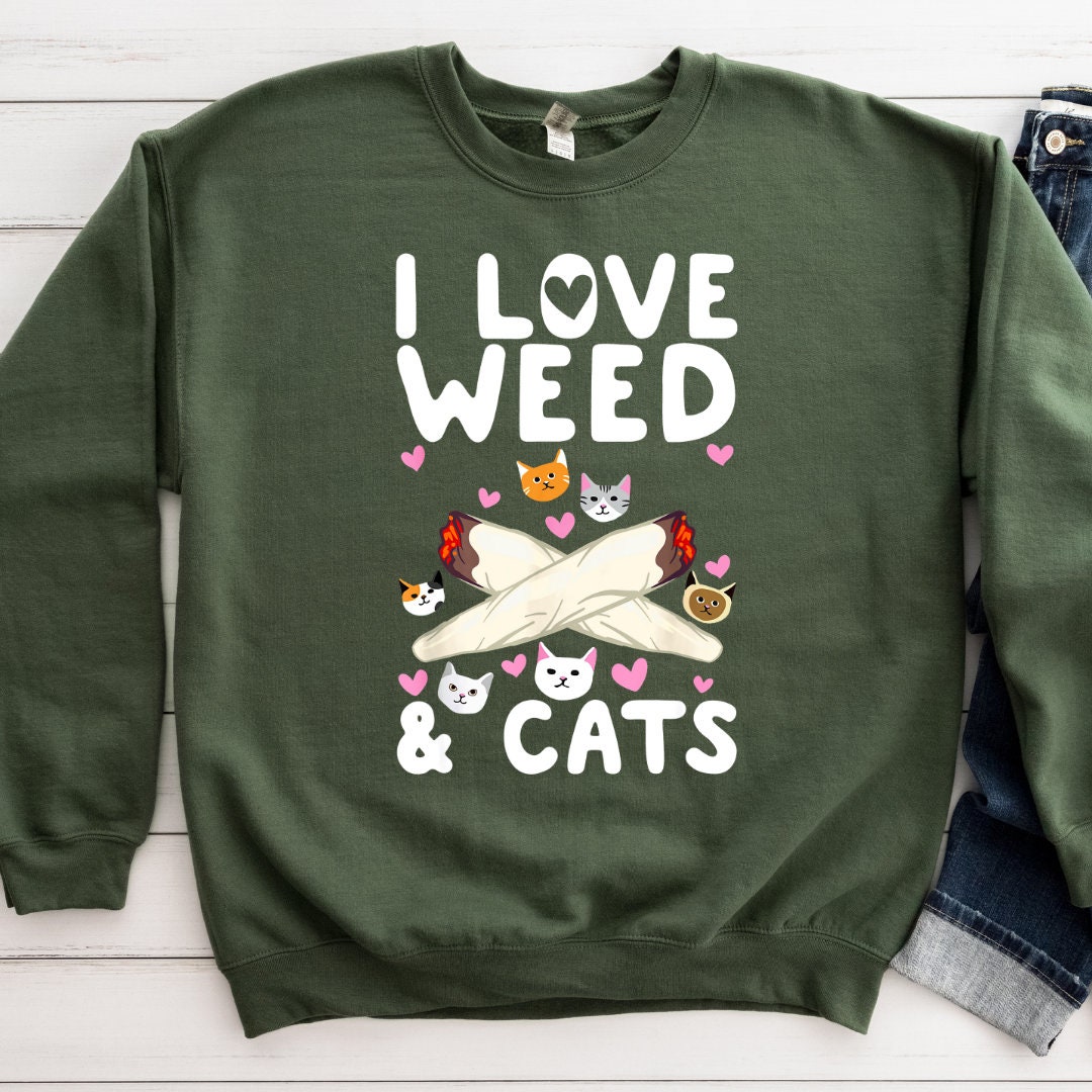 Made to Order, Customizable, Unisex 'I Love Weed & Cats' Graphic ...