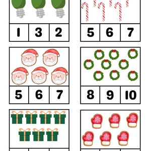 Christmas Math Clip Cards, Kindergarten Clip Cards, Number Recognition ...