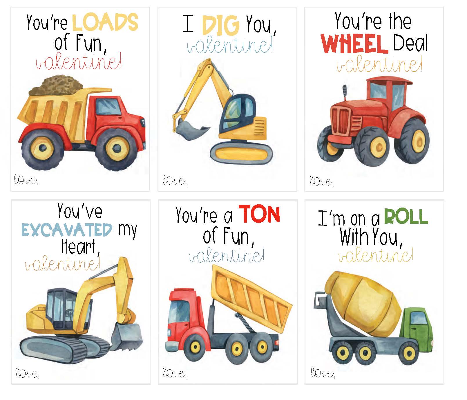 Construction Valentine Cards - Instant Download - Valentine's Day Cards ...
