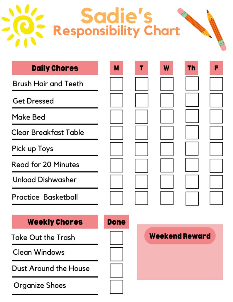 Editable Kids Chore Chart: Weekly Goal Planning (PDF Printable) - Etsy