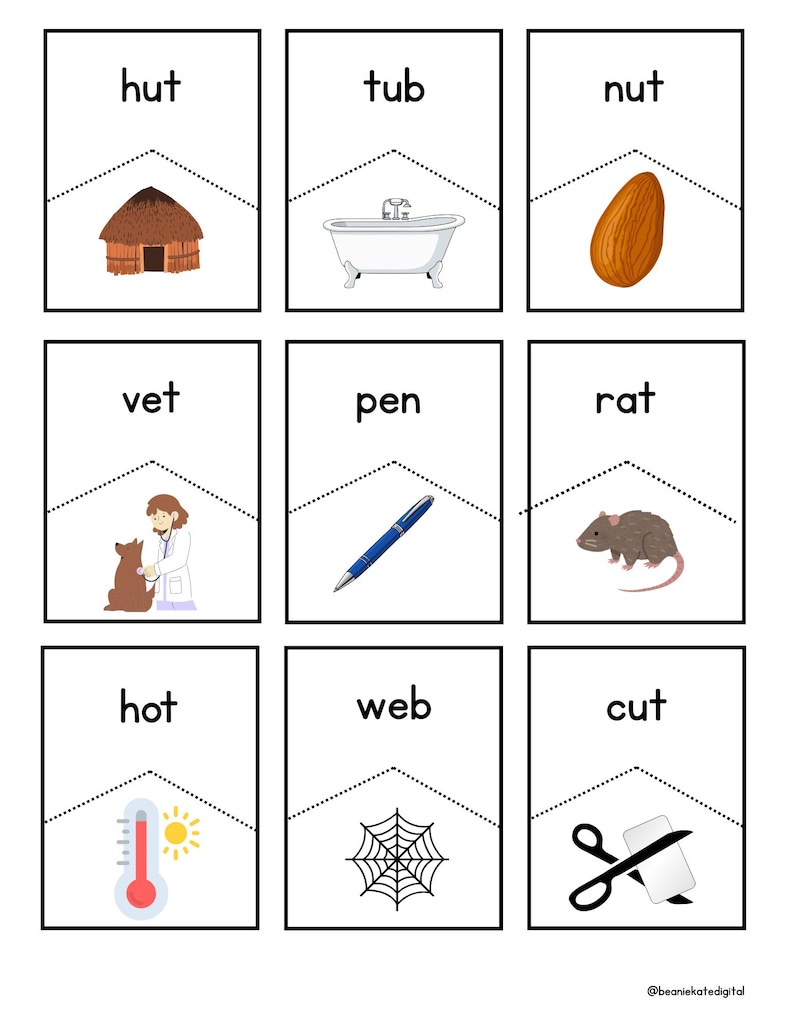 CVC Word Matching Activity, Phonics Matching Game - Etsy