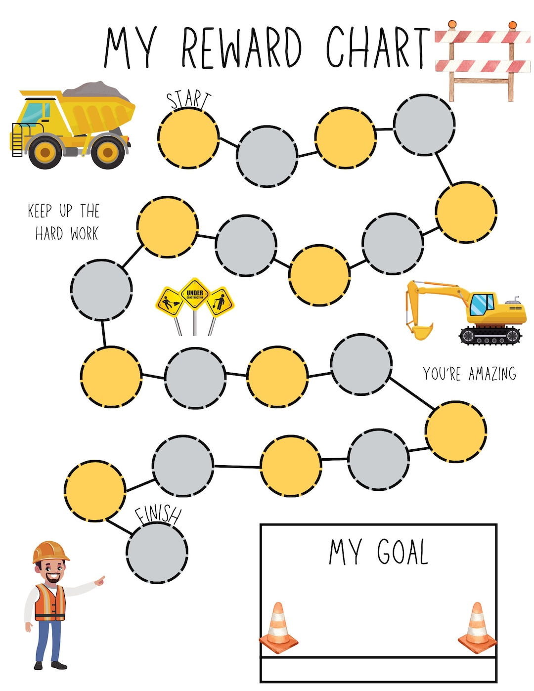 Reward Chart, Reward Chart for Boys, Construction Theme, Reward Chart ...