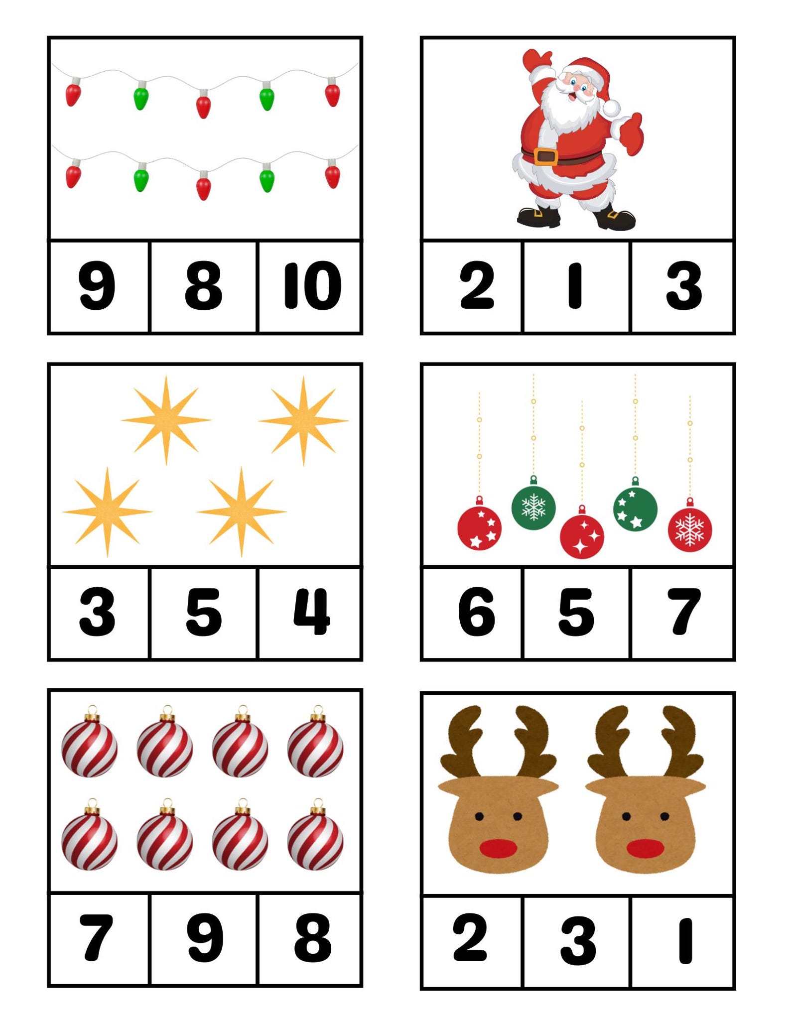 Christmas Math Clip Cards, Kindergarten Clip Cards, Number Recognition ...