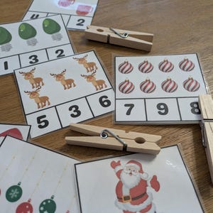 Christmas Math Clip Cards, Kindergarten Clip Cards, Number Recognition ...