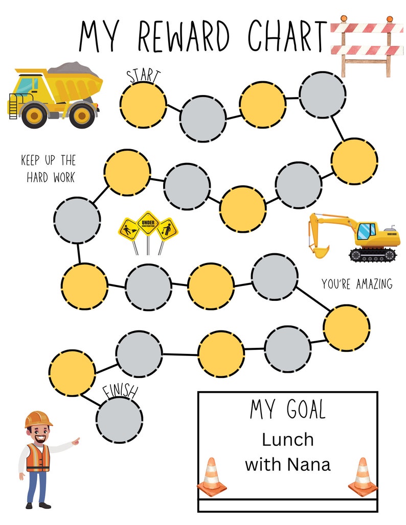 Construction Reward Chart for Kids: Personalized Motivation (digital ...
