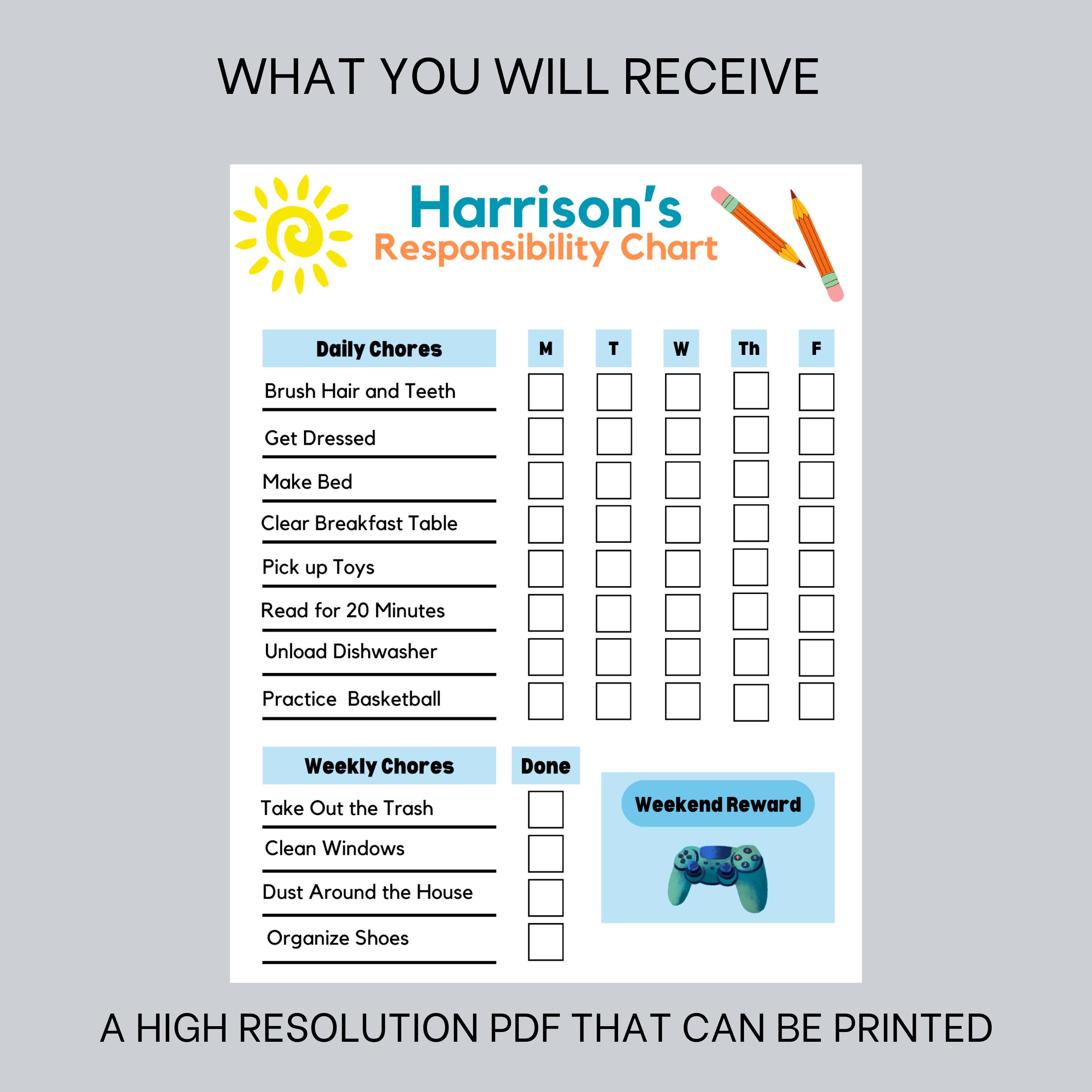 Editable Kids Chore Chart: Weekly Goal Planning (PDF Printable) - Etsy