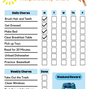 Editable Kids Chore Chart: Weekly Goal Planning (PDF Printable) - Etsy