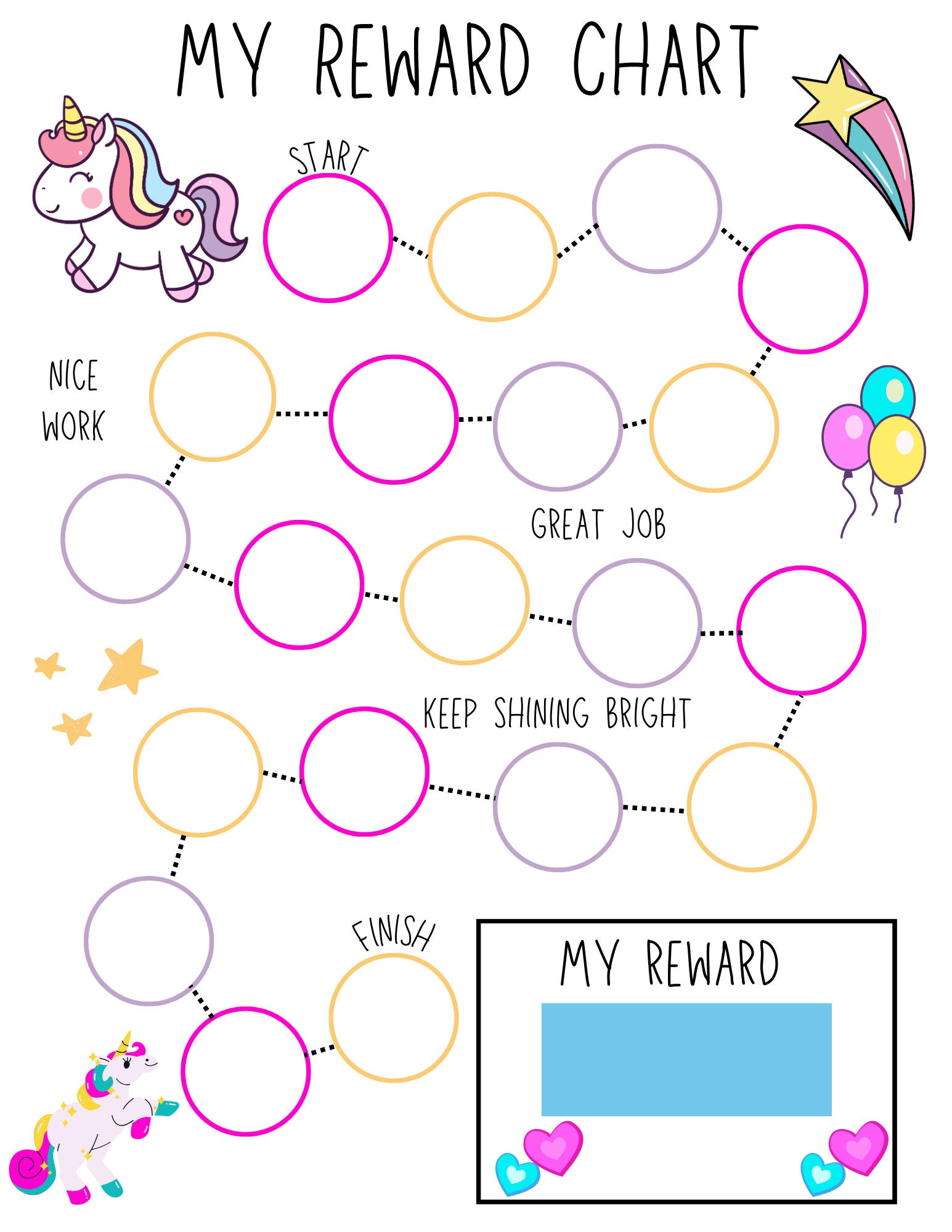Unicorn Reward Chart, Reward Chart for Girls, Motivation Chart, Kids ...