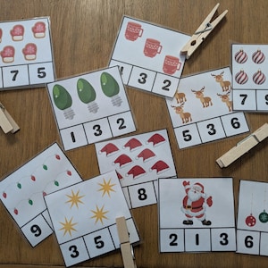 Christmas Math Clip Cards, Kindergarten Clip Cards, Number Recognition ...