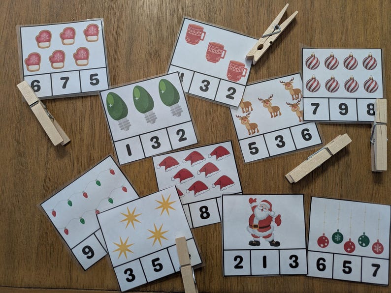 Christmas Math Clip Cards, Kindergarten Clip Cards, Number Recognition ...