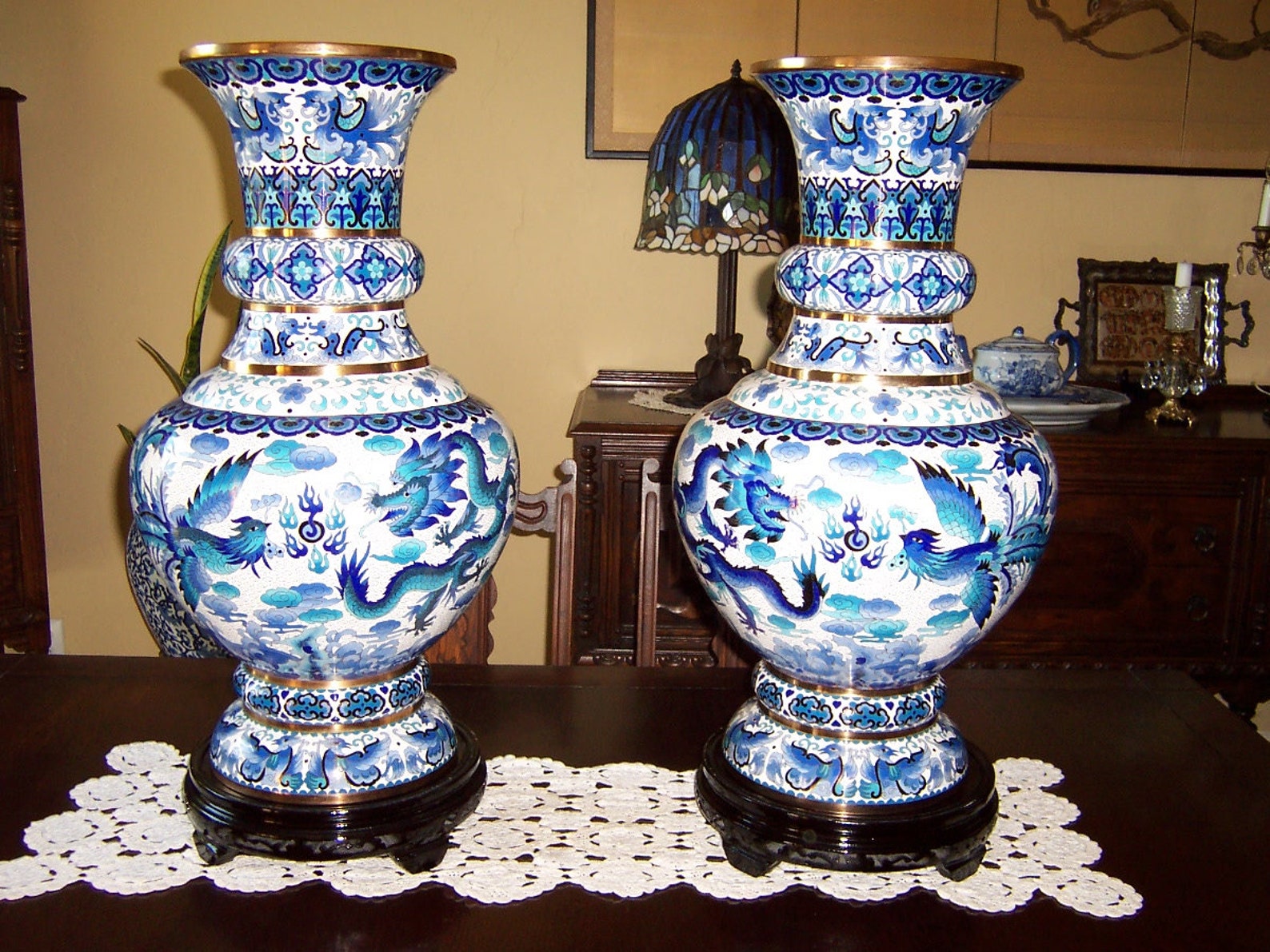 Chinese Cloisonne Vases - Exquisite Pair Fashioned After the Ming ...