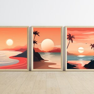 Vintage Beach Sunset Art Print,abstract Coastal Painting,boho Neutral ...