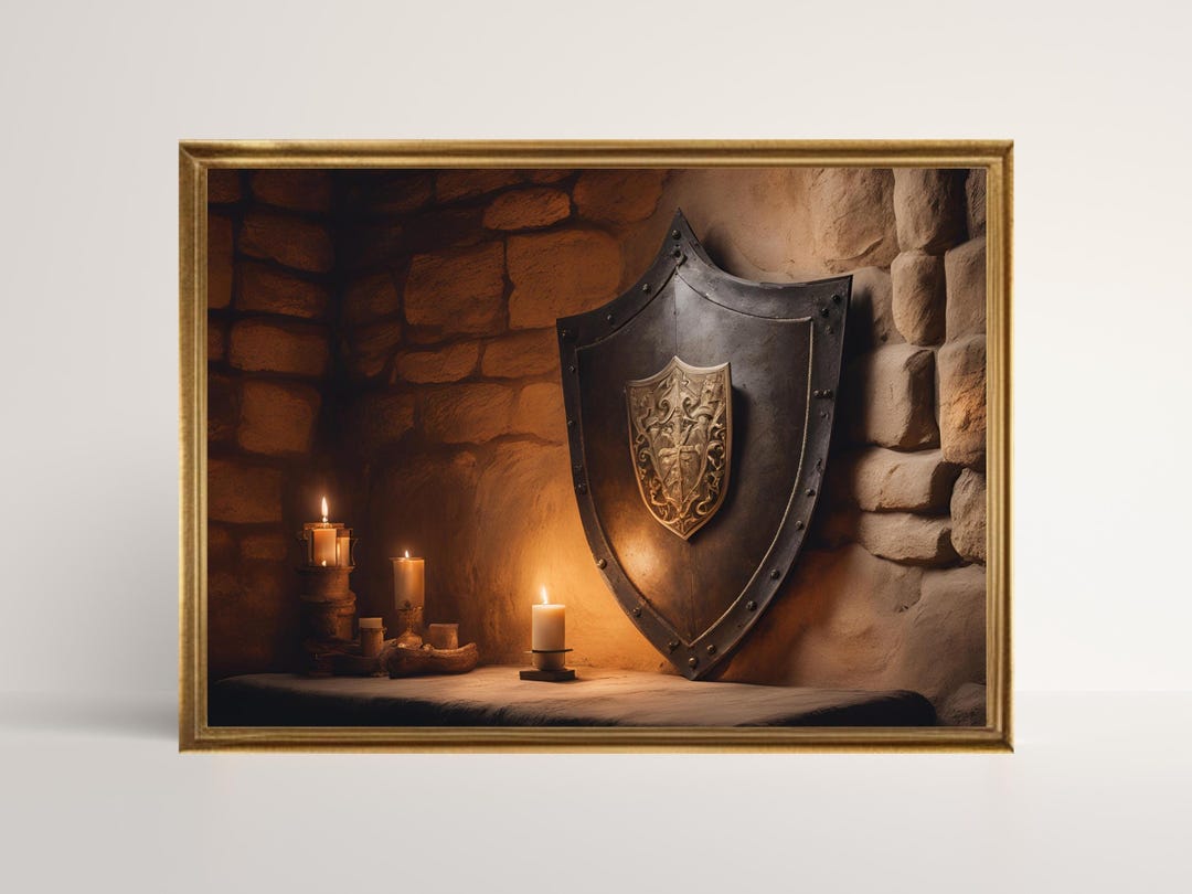 Vintage Medieval Knight Shield Art Oil Painting, Middle Ages Warrior ...