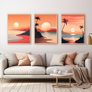 Vintage Beach Sunset Art Print,abstract Coastal Painting,boho Neutral ...