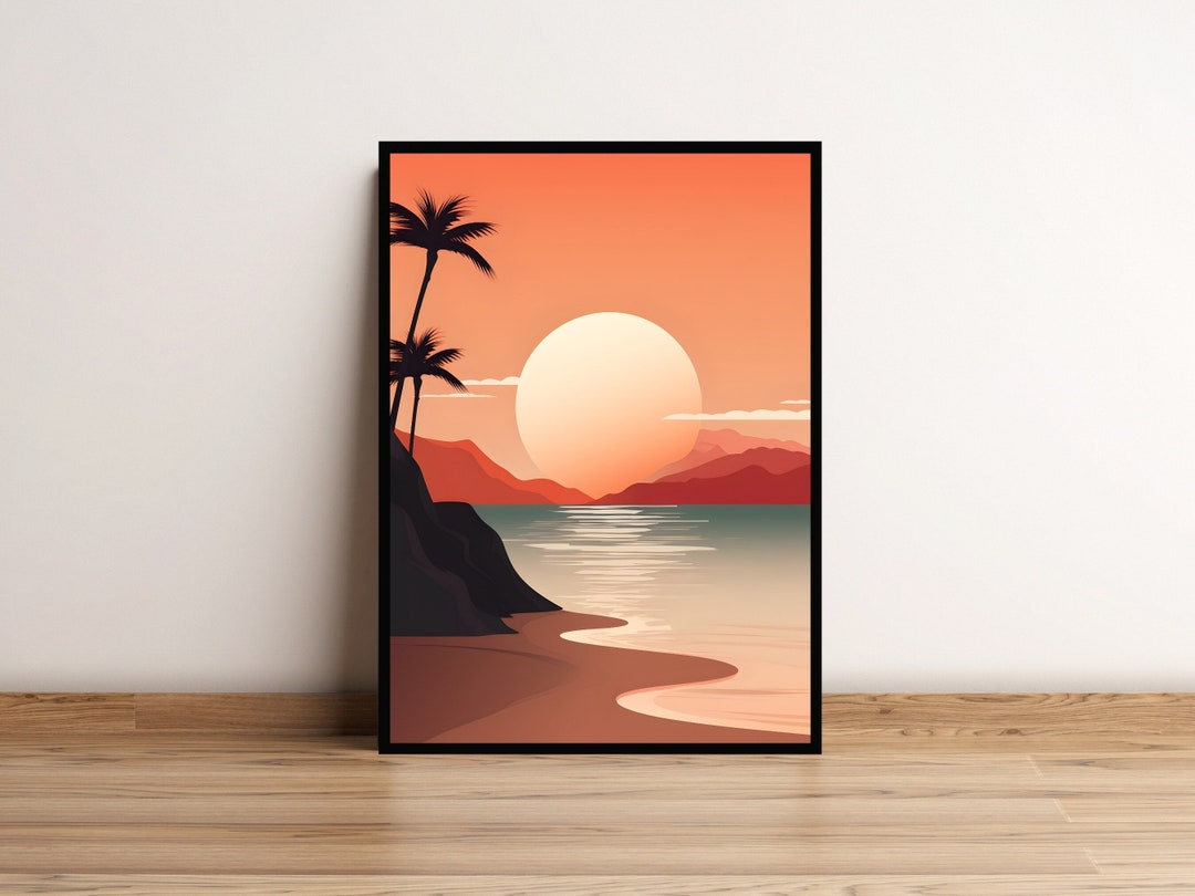 Vintage Beach Sunset Art Print,abstract Coastal Painting,boho Neutral ...