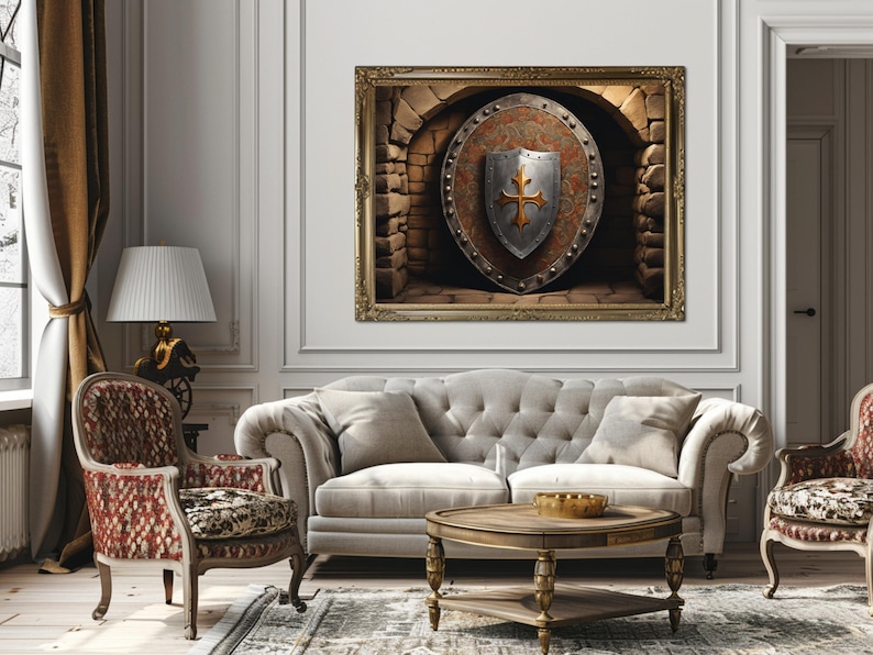 Vintage Medieval Knight Shield Art Oil Painting, Middle Ages Warrior ...