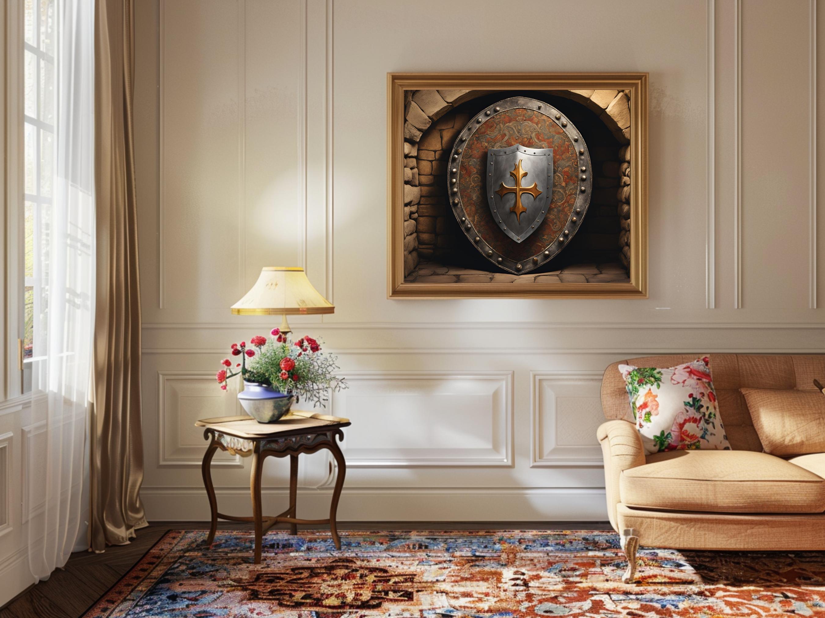 Vintage Medieval Knight Shield Art Oil Painting, Middle Ages Warrior ...