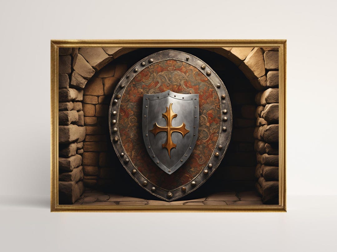 Vintage Medieval Knight Shield Art Oil Painting, Middle Ages Warrior ...