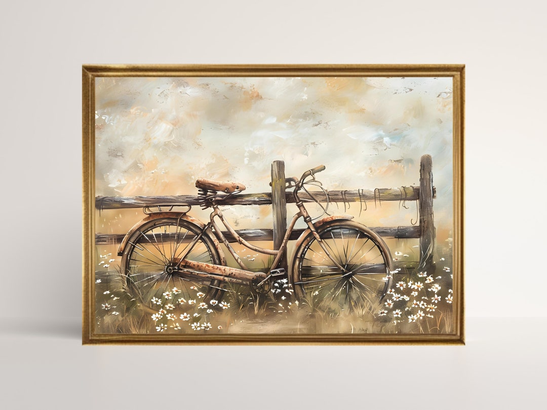 Vintage Bicycle Art Print, Rustic Bike Oil Painting, Bike Poster ...