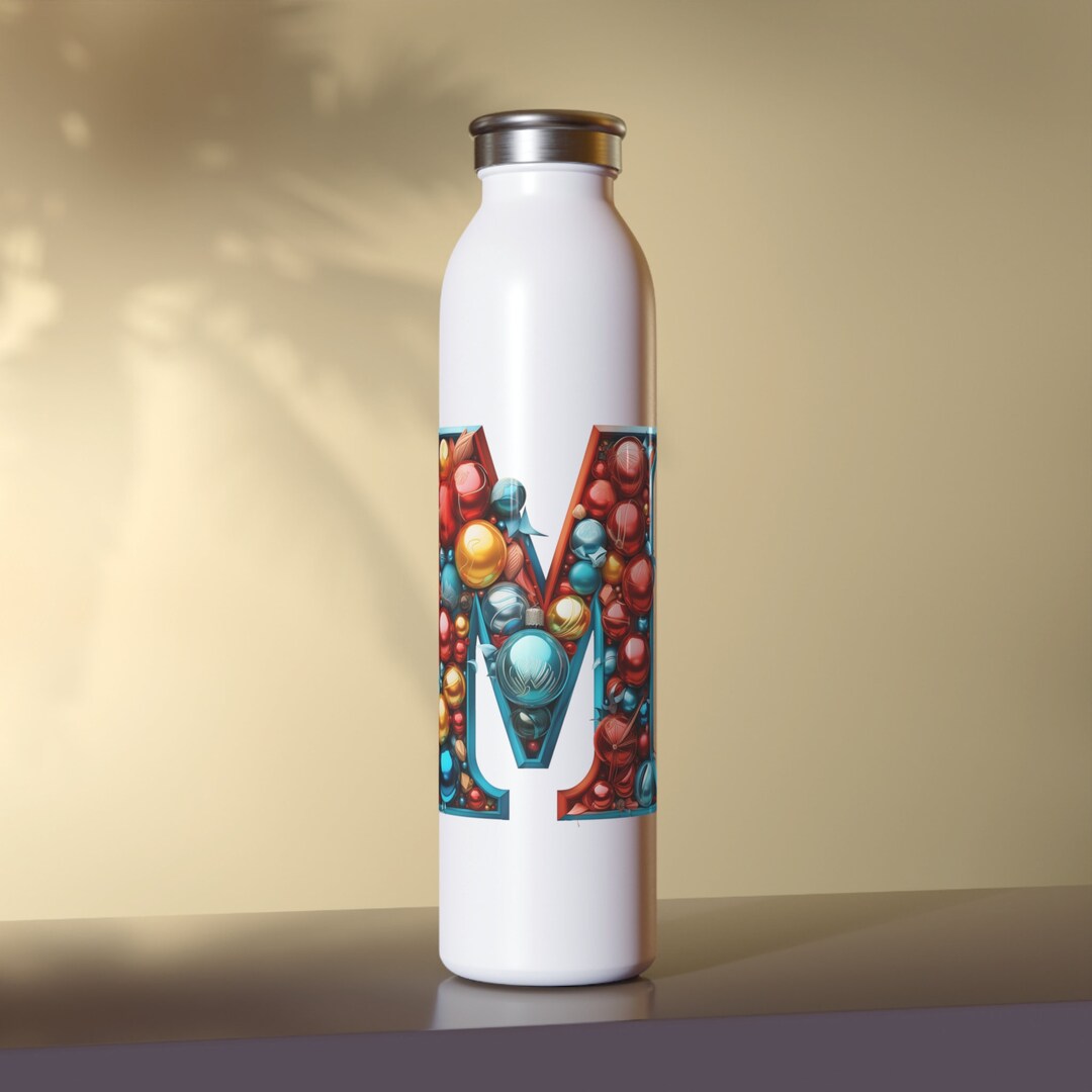 Letter M, Festive Initial Monogram Water Bottle With Christmas ...