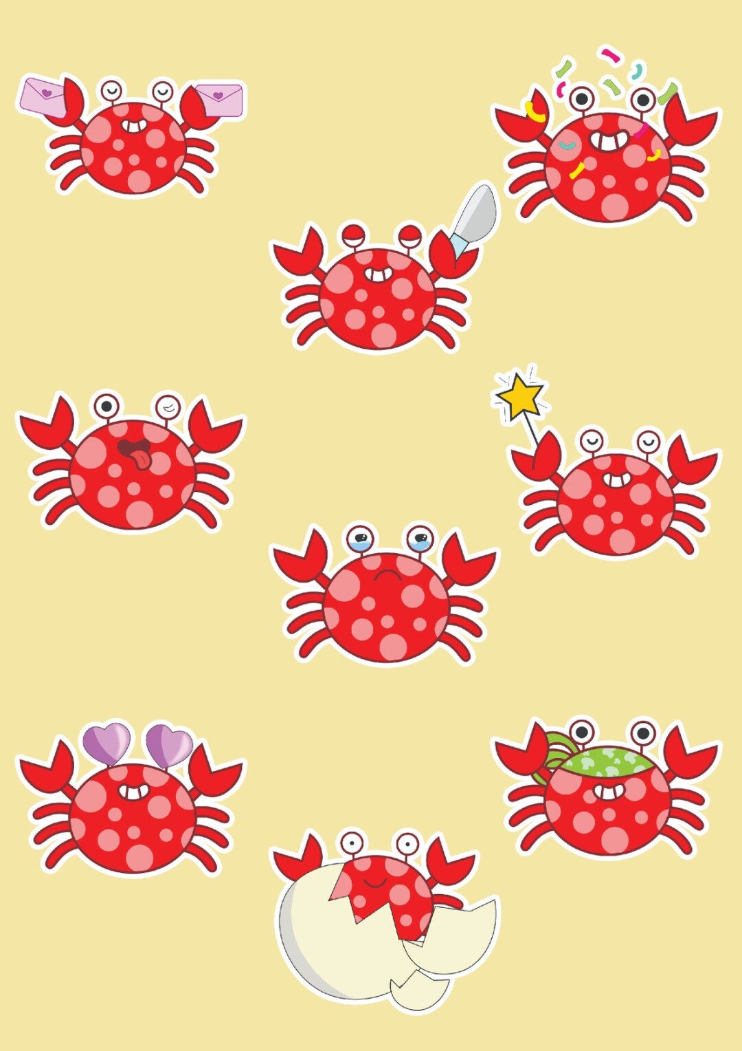 Cheerful Crabbies - Adorable Red Crab Emoji Digital Stickers for Texts ...