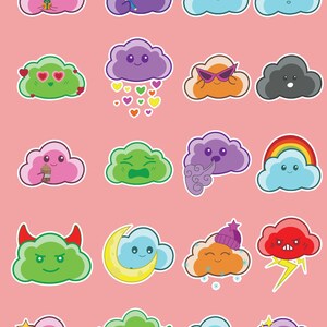 Whimsical Clouds Digital Sticker Badges Pack - Cute Emotive Cloud ...