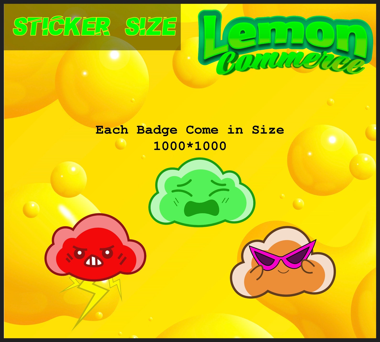 Whimsical Clouds Digital Sticker Badges Pack - Cute Emotive Cloud ...