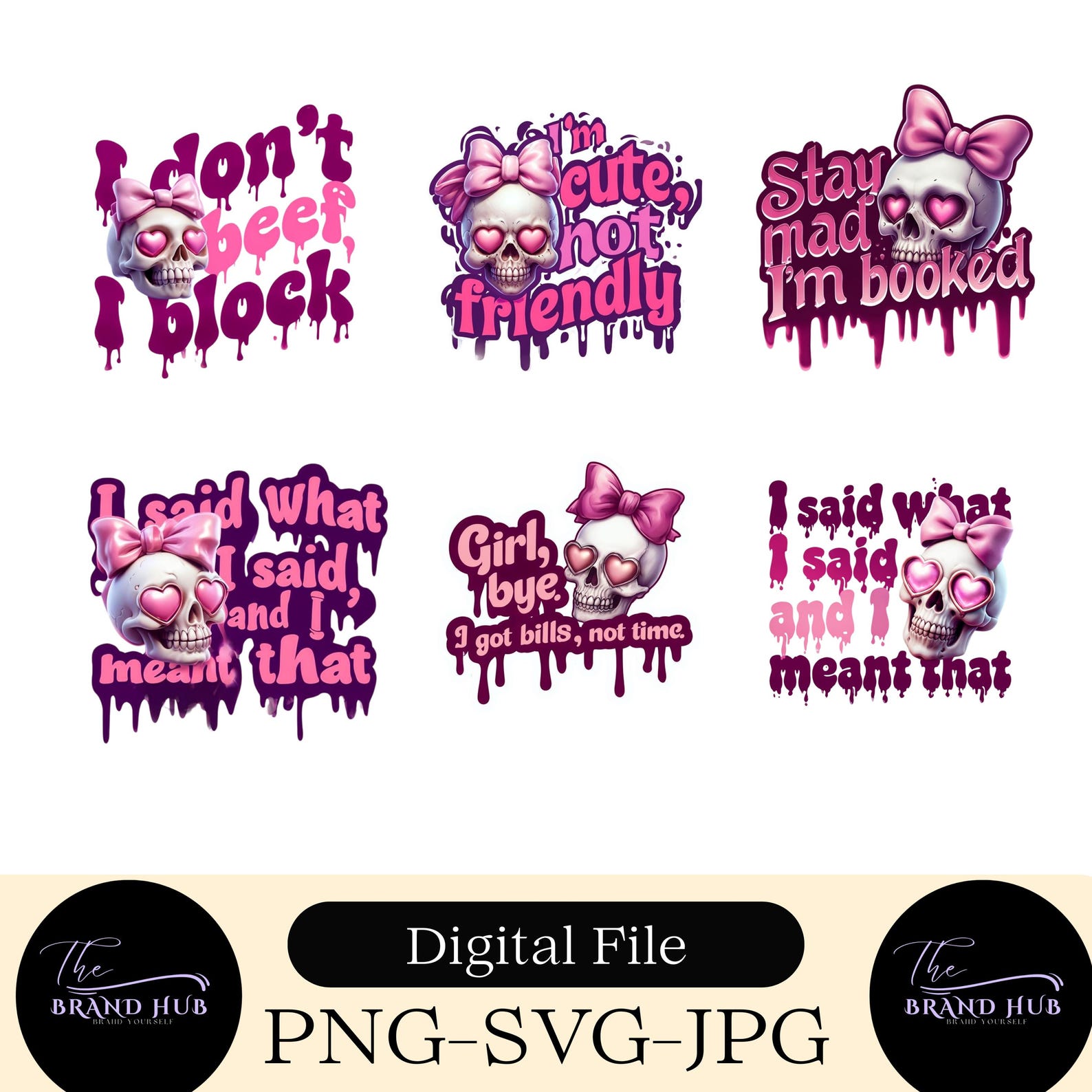 Ghetto Sarcastic Baddie Skull Sticker Pack | Funny Sassy SVG PNG JPG ...