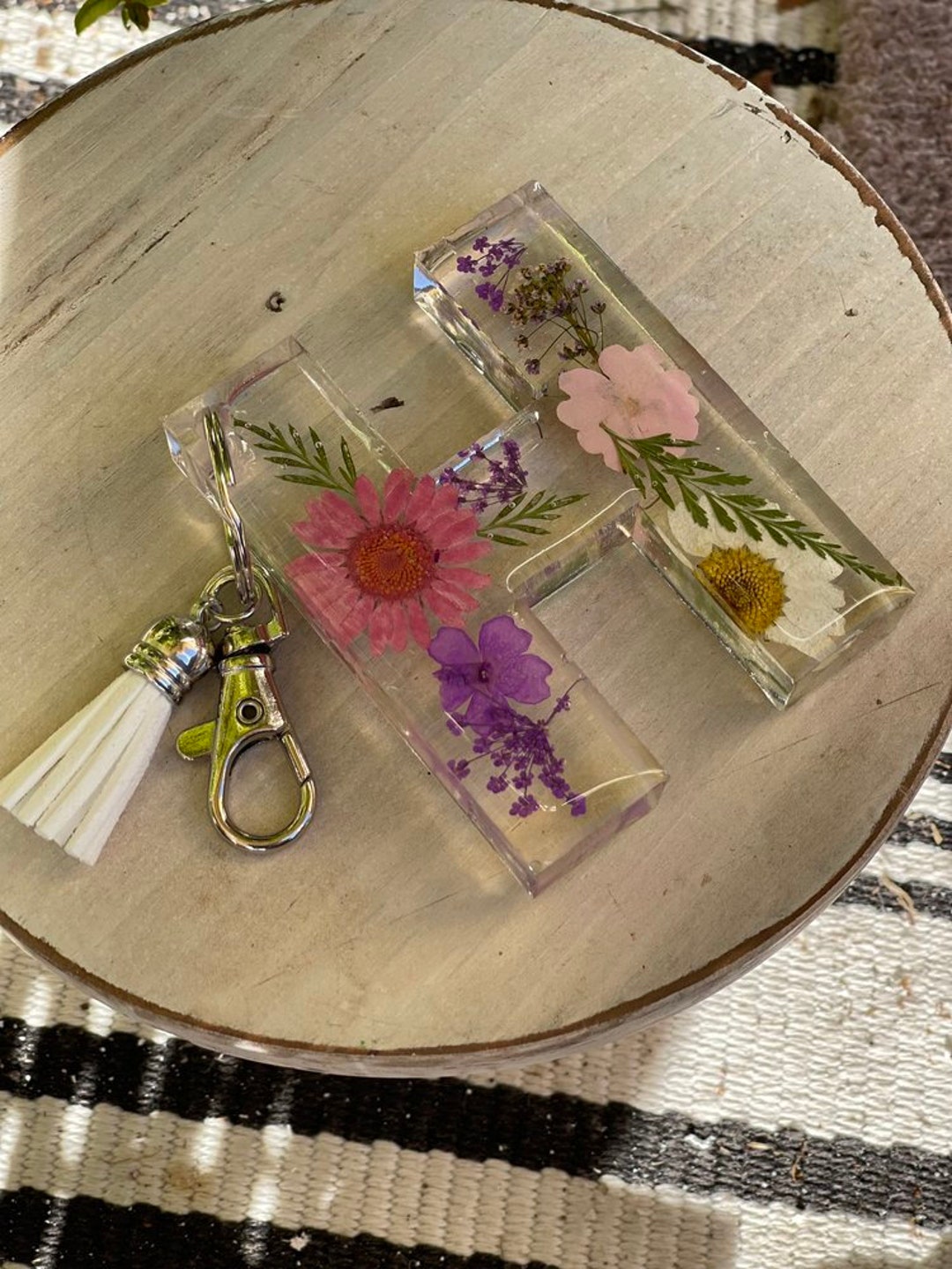 Letter H Keychain, Resin Key Chain, Initial Key Chain, Flower Key Chain ...