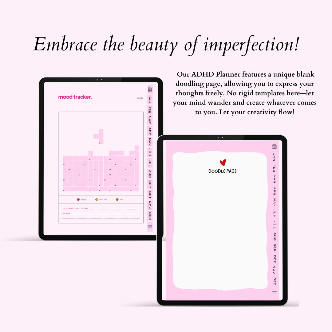 ADHD Digital Planner Pink, ADHD Meal Planner , ADHD Adult Planner ...