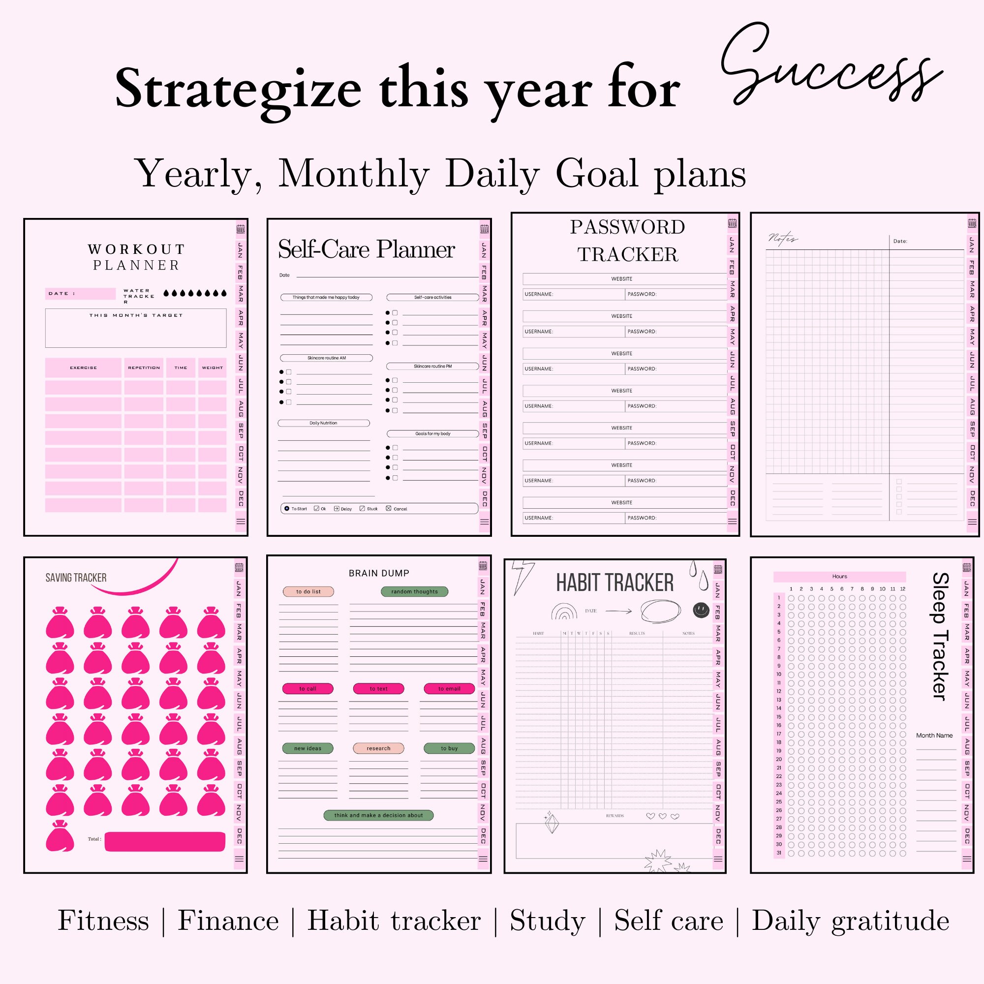 ADHD Pink Digital Planner, ADHD Journal , ADHD Bullet Notebook, Weekly ...