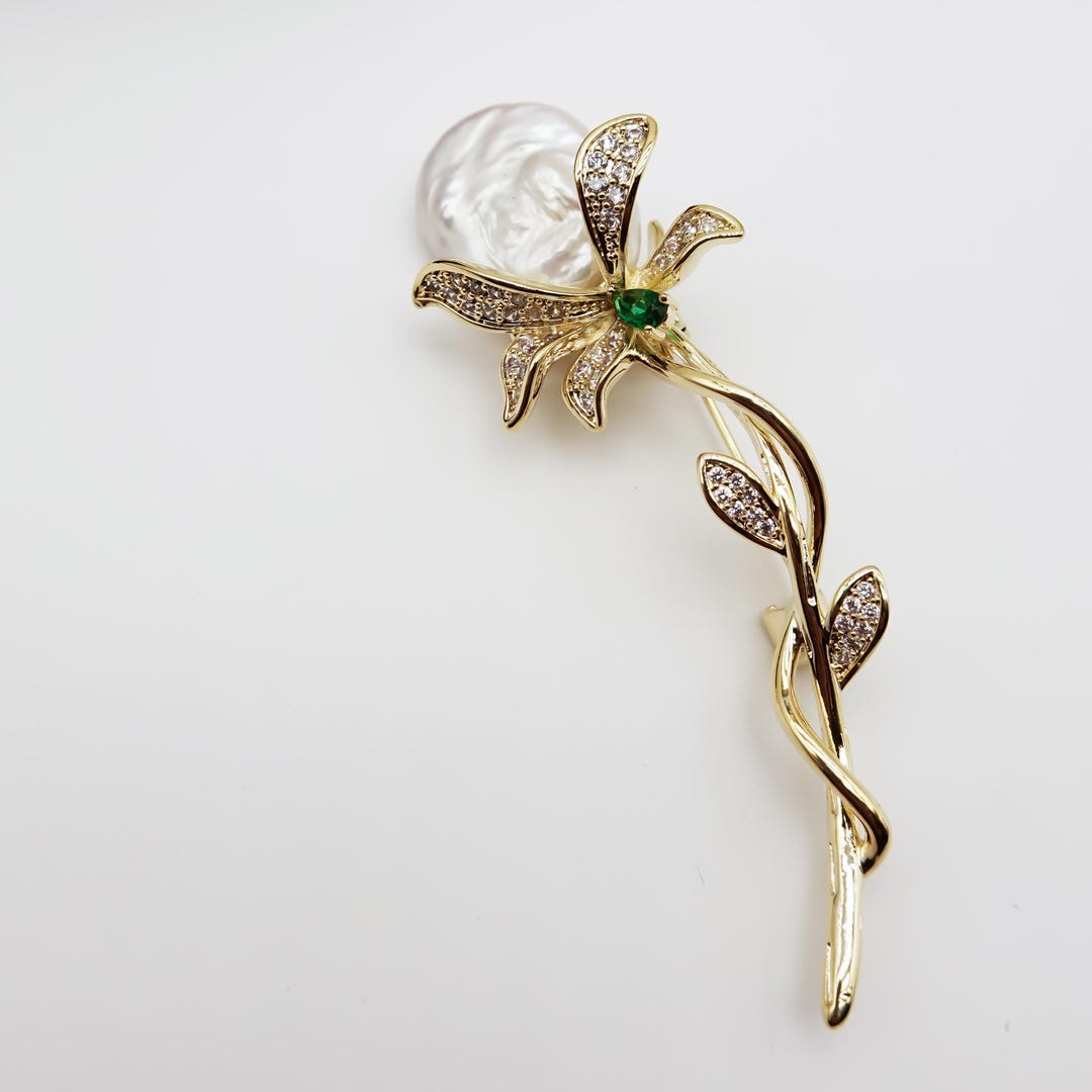 Golden Lily Baroque Brooch, Chest Pin, Baroque Pearl, Brooches, Pins ...