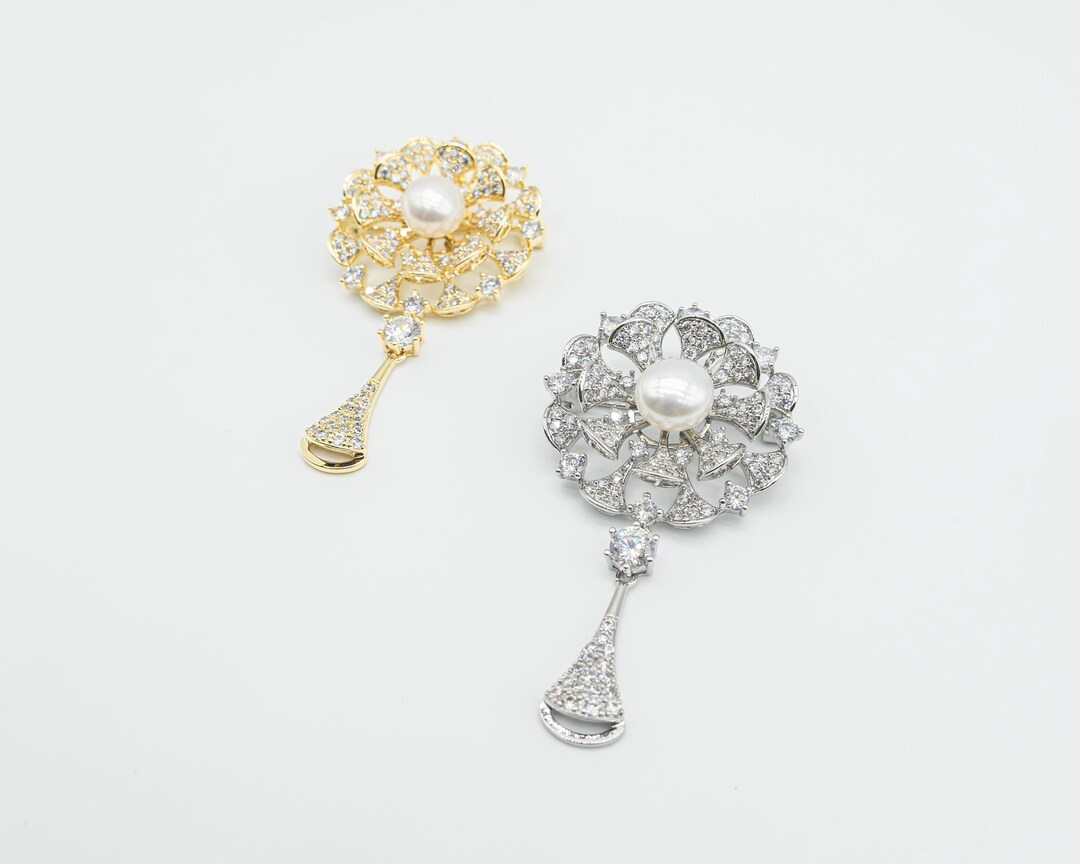 Floral Gold Brooch With Pearl and Diamond Accent Drop, Brooch, Pearl Brooch, Chest Pin - Etsy
