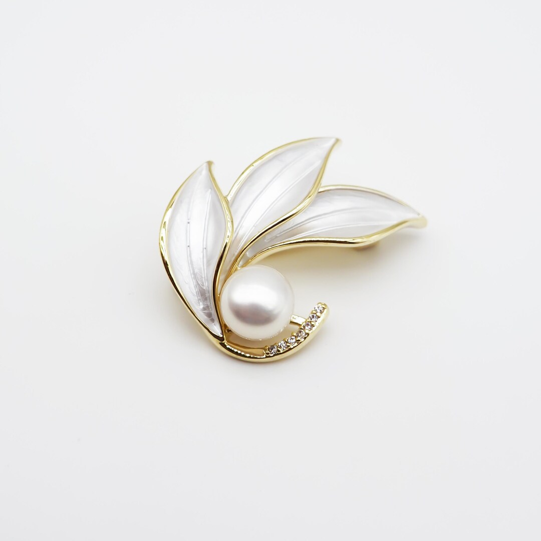 Gold Leaf Pearl Brooch With Mother-of-pearl Inlay, Chest Pin, Baroque Pearl, Brooches - Etsy