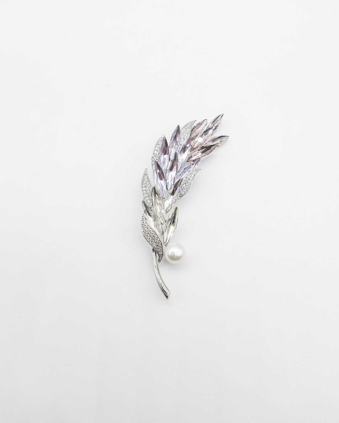 Crystal Olive Leaf Pearl Brooch • Silver Branch Pin • Elegant Nature ...