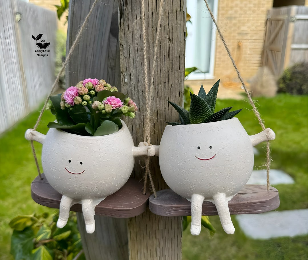 Hanging Smiley Face Plantpot, Handmade Resin Flower Pot Decorer Cute ...