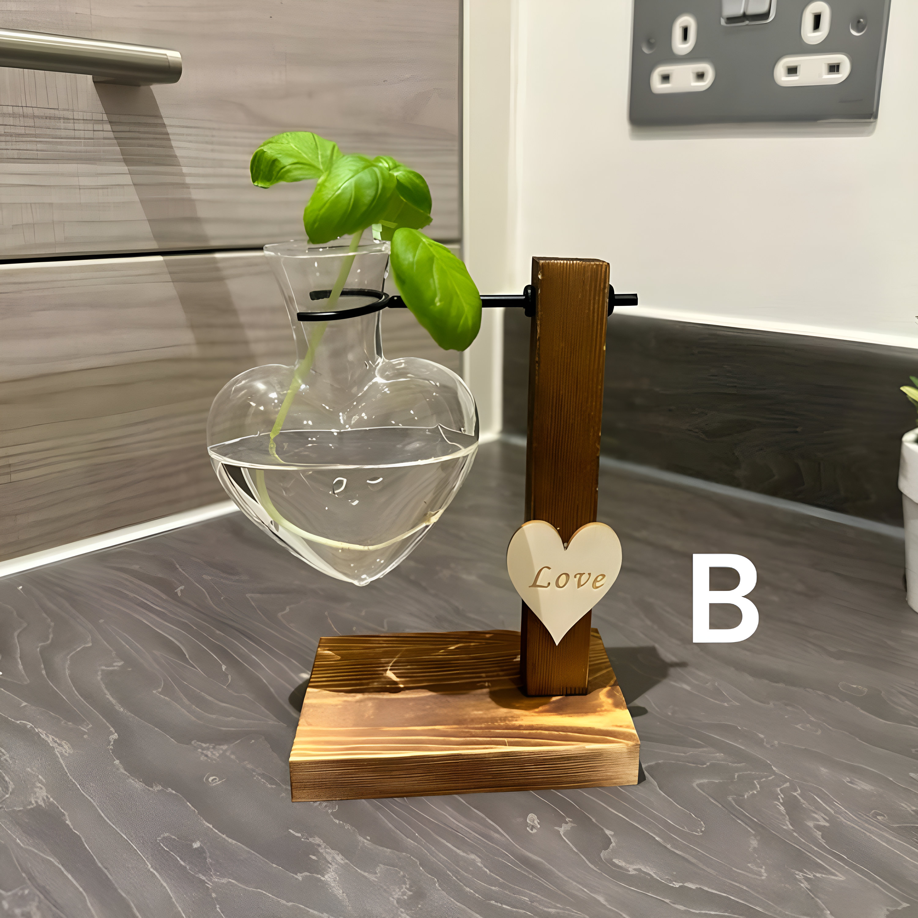 Hydroponic Plant Vase Heart Shaped Valentines Vases Plant Cuttings Vase Wooden Stand Propagation ...