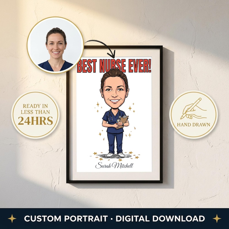 Nurse Caricature Portrait for Her – Custom Cartoon Drawing From Photo ...
